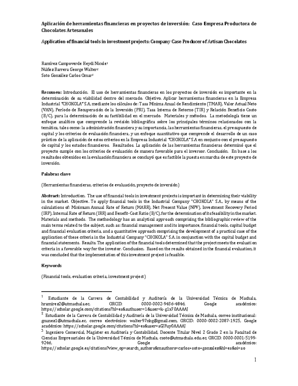 T-6274 Financial Tool Application in Investment Projects: CHOKOLA Case ...