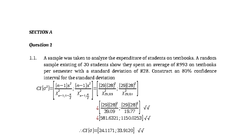Additional Exam Memo for STSA: Confidence Intervals & Correlation ...