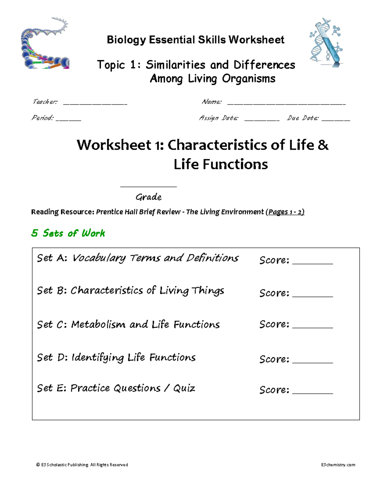 Life Functions Characteristicsof Life Living Environment Regents ...