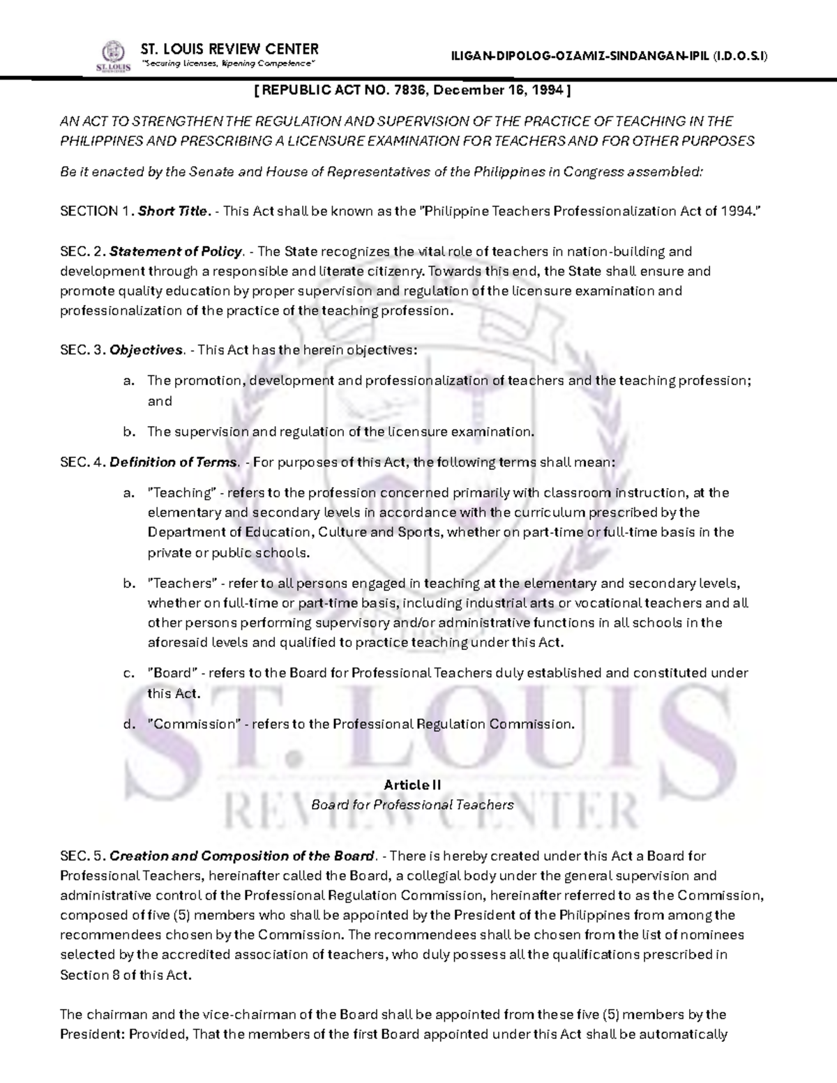 RA-7836: Teachers Professionalization Act Overview and Key Provisions ...