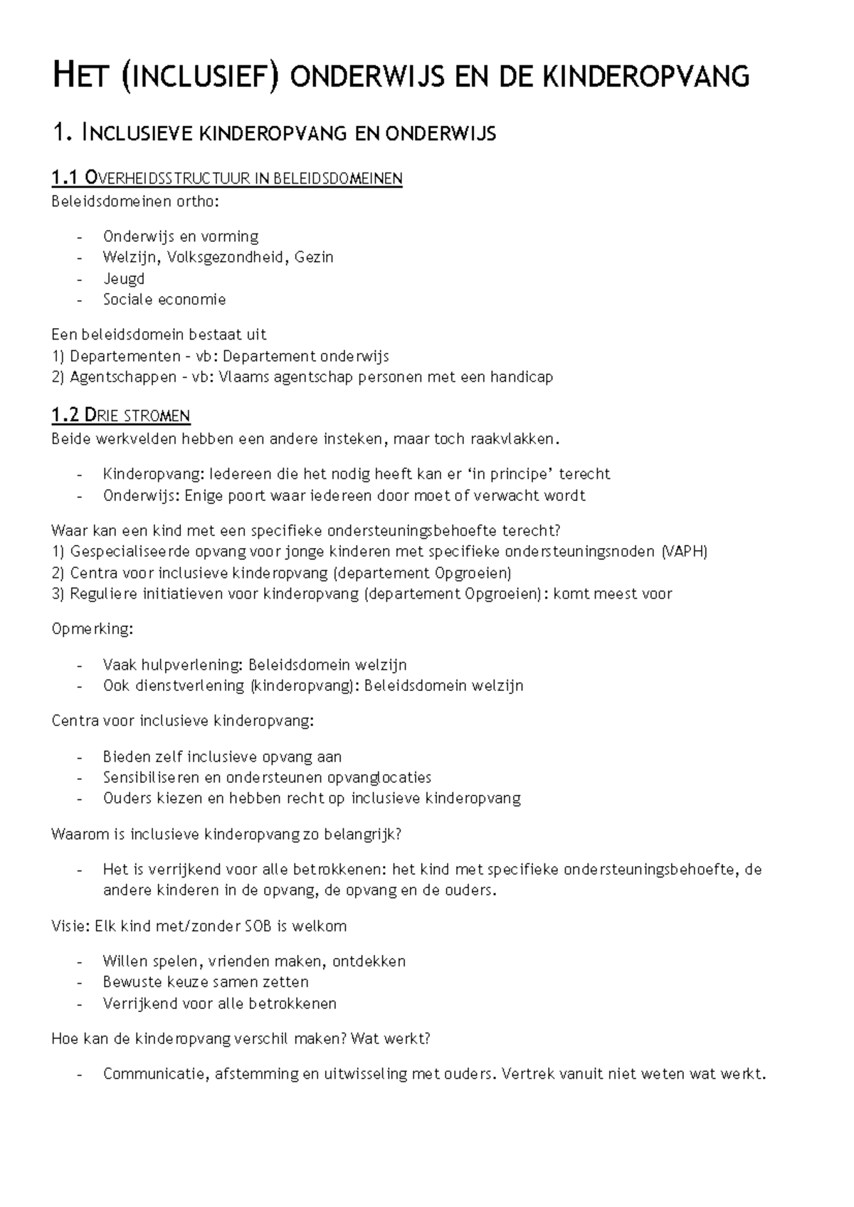 HET (INCLUSIEF) ONDERWIJS EN DE KINDEROPVANG: BELEID EN PRAKTIJKEN ...