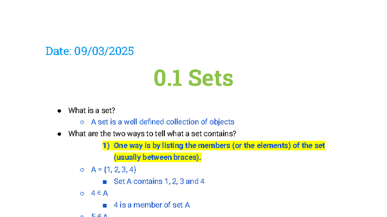 ITM 107 - Sets and Functions Overview Notes - Studocu