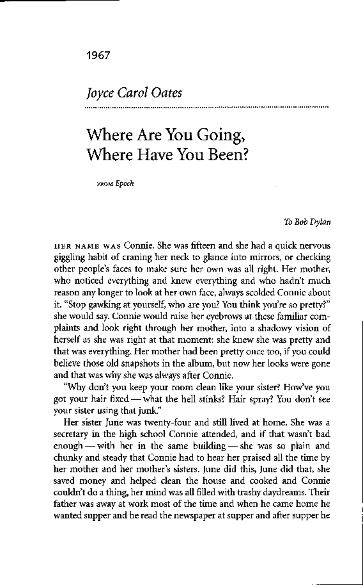 Where Are You Going, Where Have You Been? - Analysis of Oates' 1967 ...