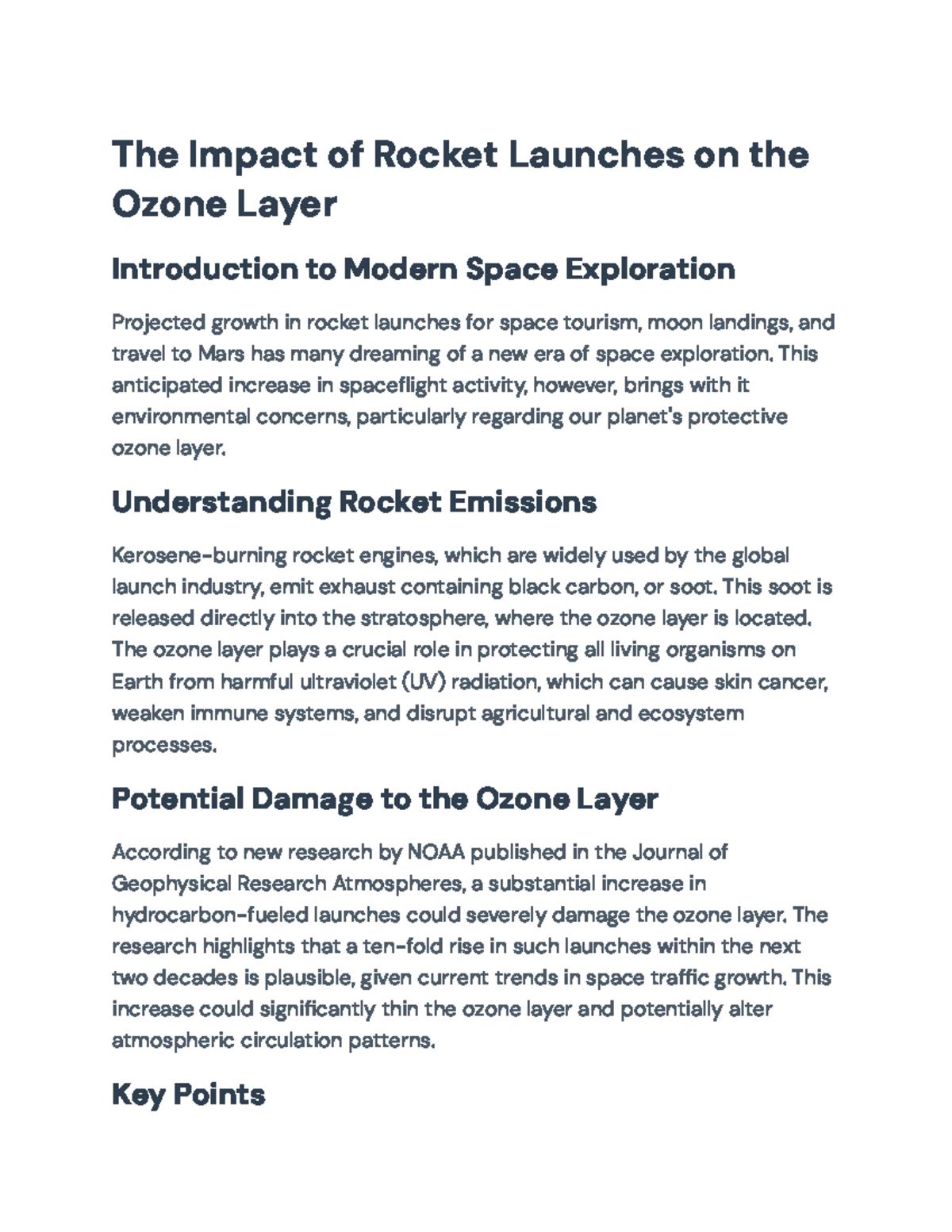 The Environmental Impact of Rocket Launches on Ozone Layer (MOD-123 ...