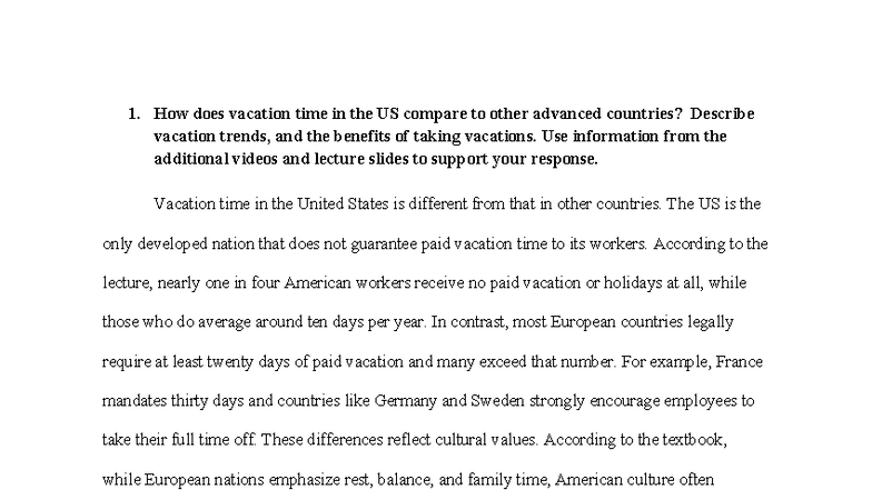 Module 7 - Homework: US Vacation Time vs. Other Countries - Studocu