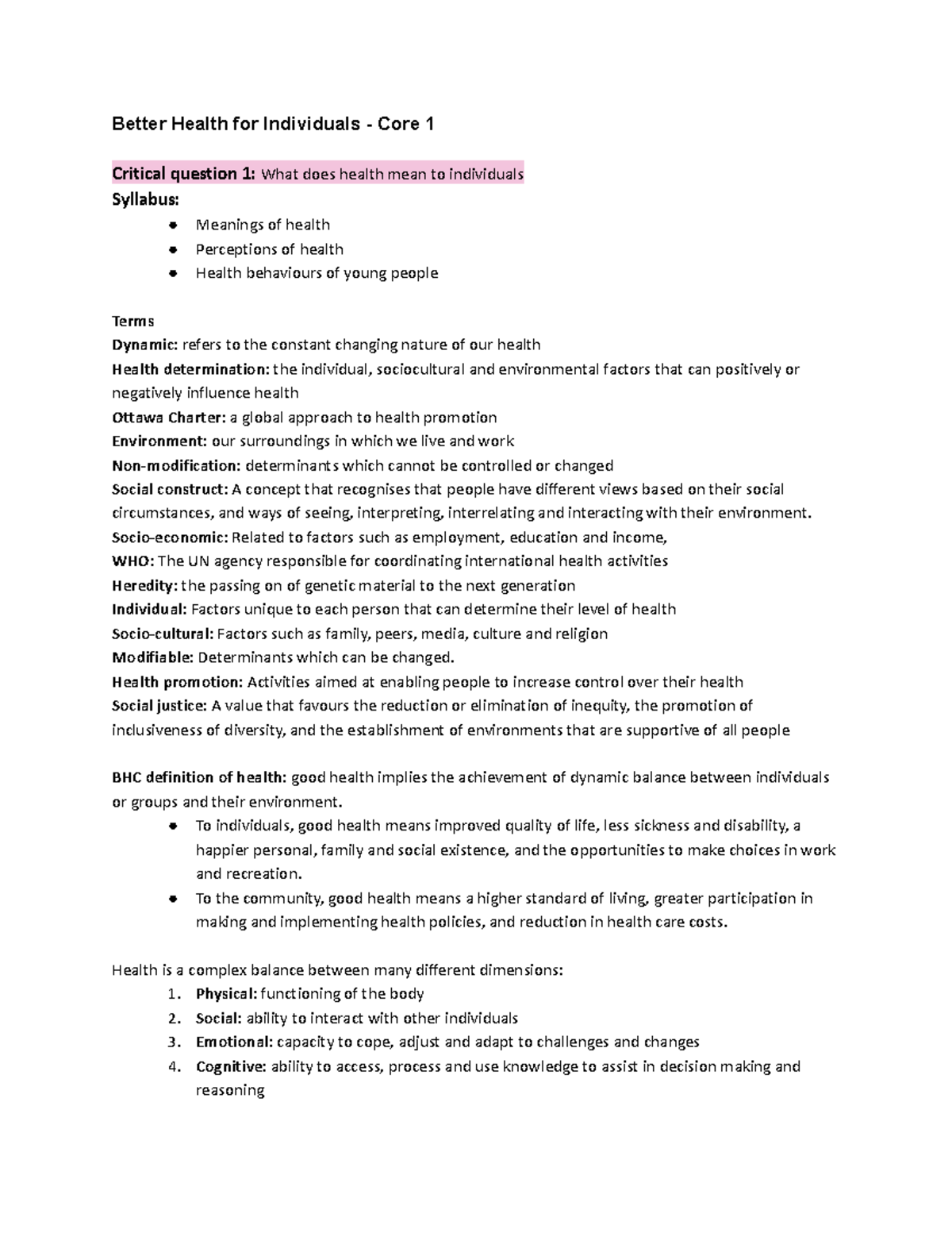 Pdhpe - Better Health for Individuals - Core 1 - Better Health for ...