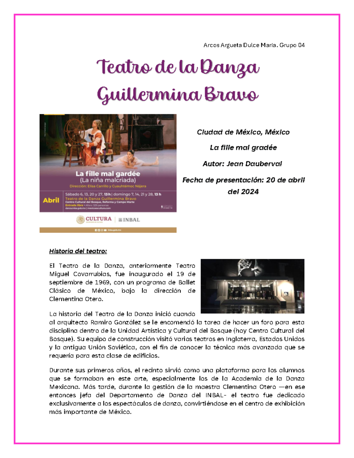 Tarea 3 Ballet Ciencia y Arte I - Arcos Argueta Dulce Maria. Grupo 04 ...