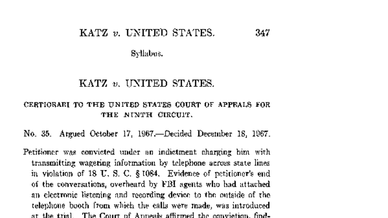 KATZ v. UNITED STATES: 1967 Case Brief and Syllabus Analysis - Studocu