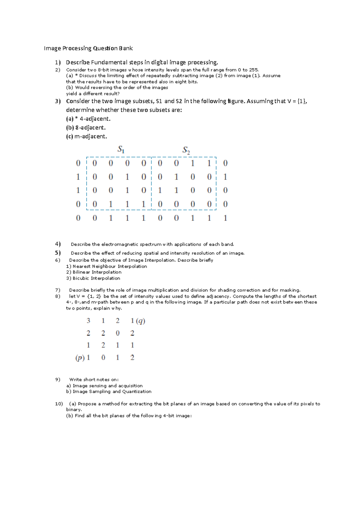 Image Processing Question Bank - Consider two 8-bit images whose intensity levels span the full ...