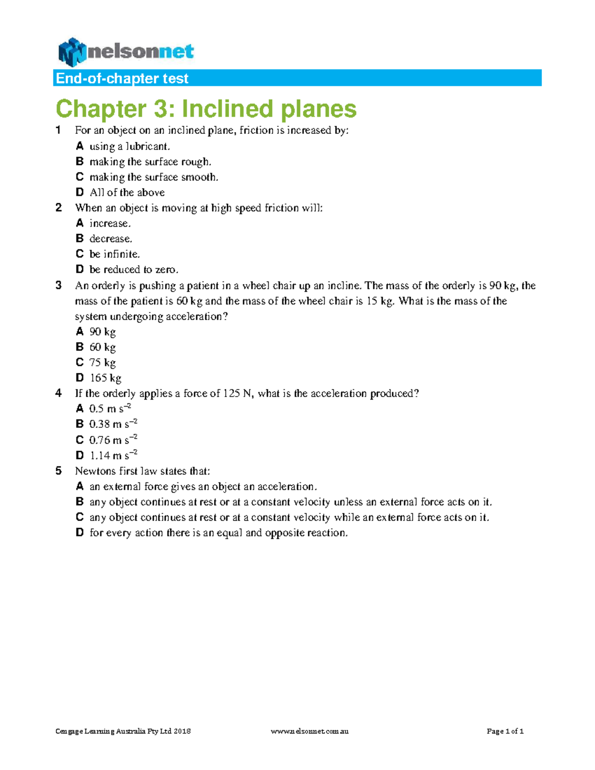 Chapter 3: Inclined Planes Questions (Test) - Studocu
