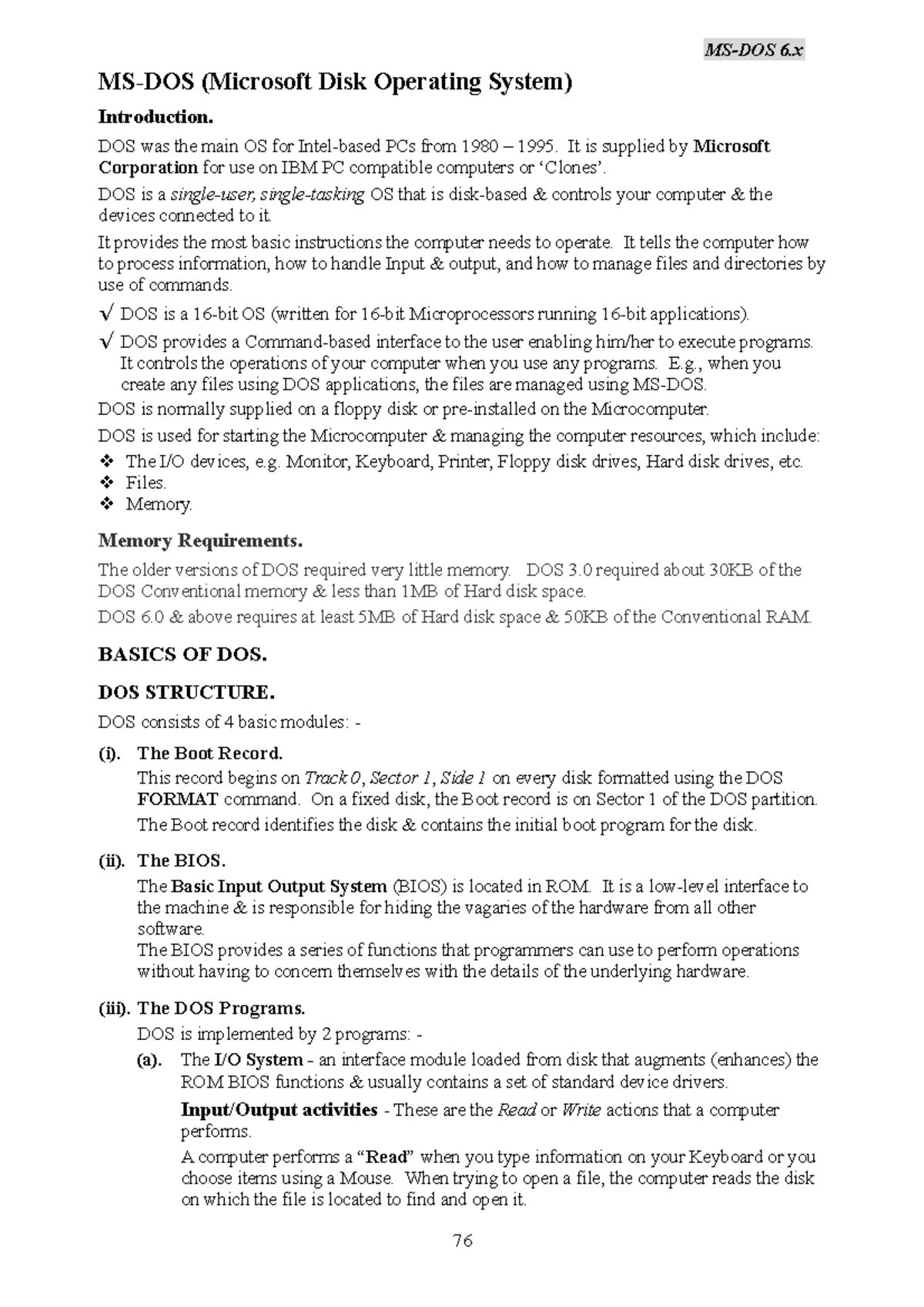 MS-DOS - Lecture notes 7 - MS-DOS 6 MS-DOS (Microsoft Disk Operating ...