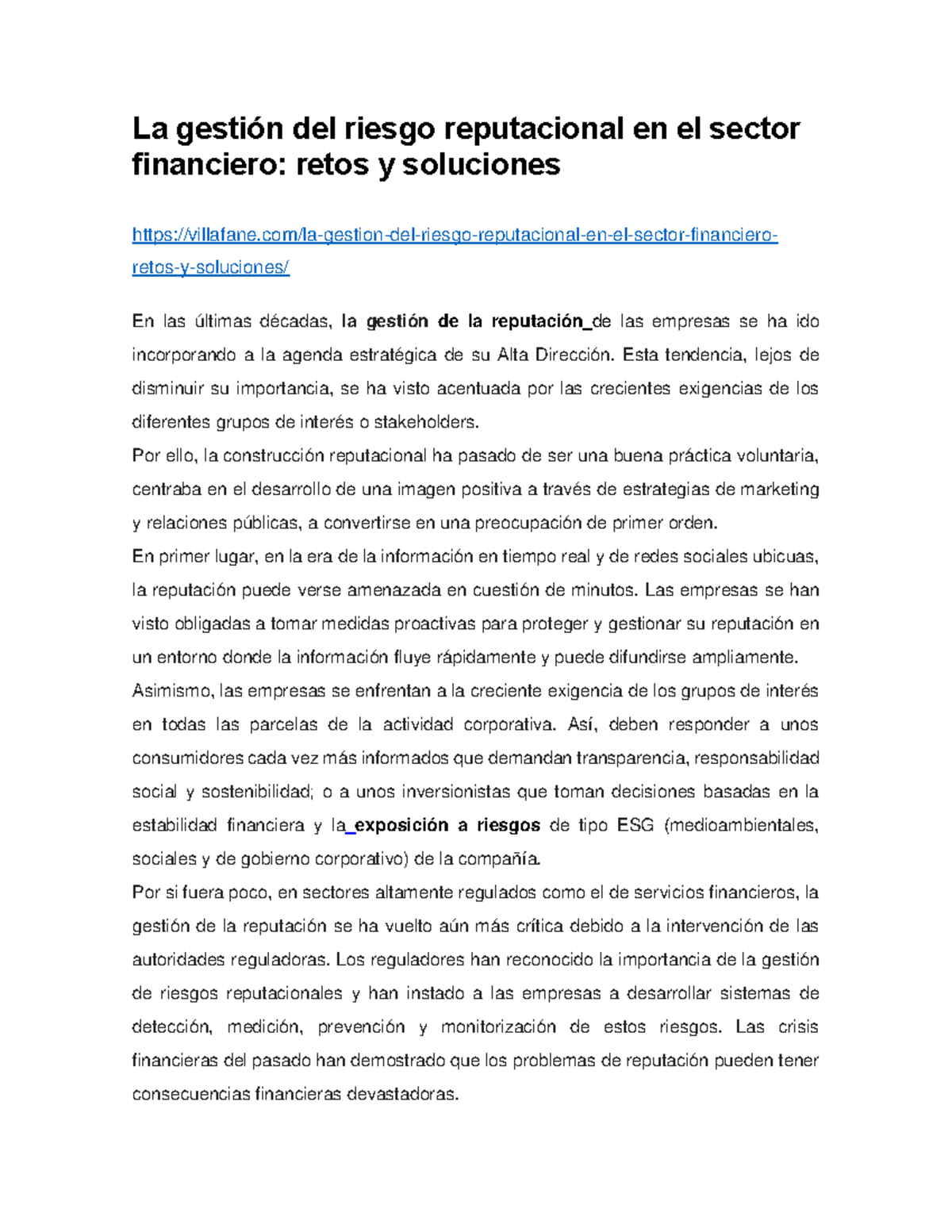 La gestión del riesgo reputacional en el sector financiero - Esta tendencia, lejos de disminuir ...