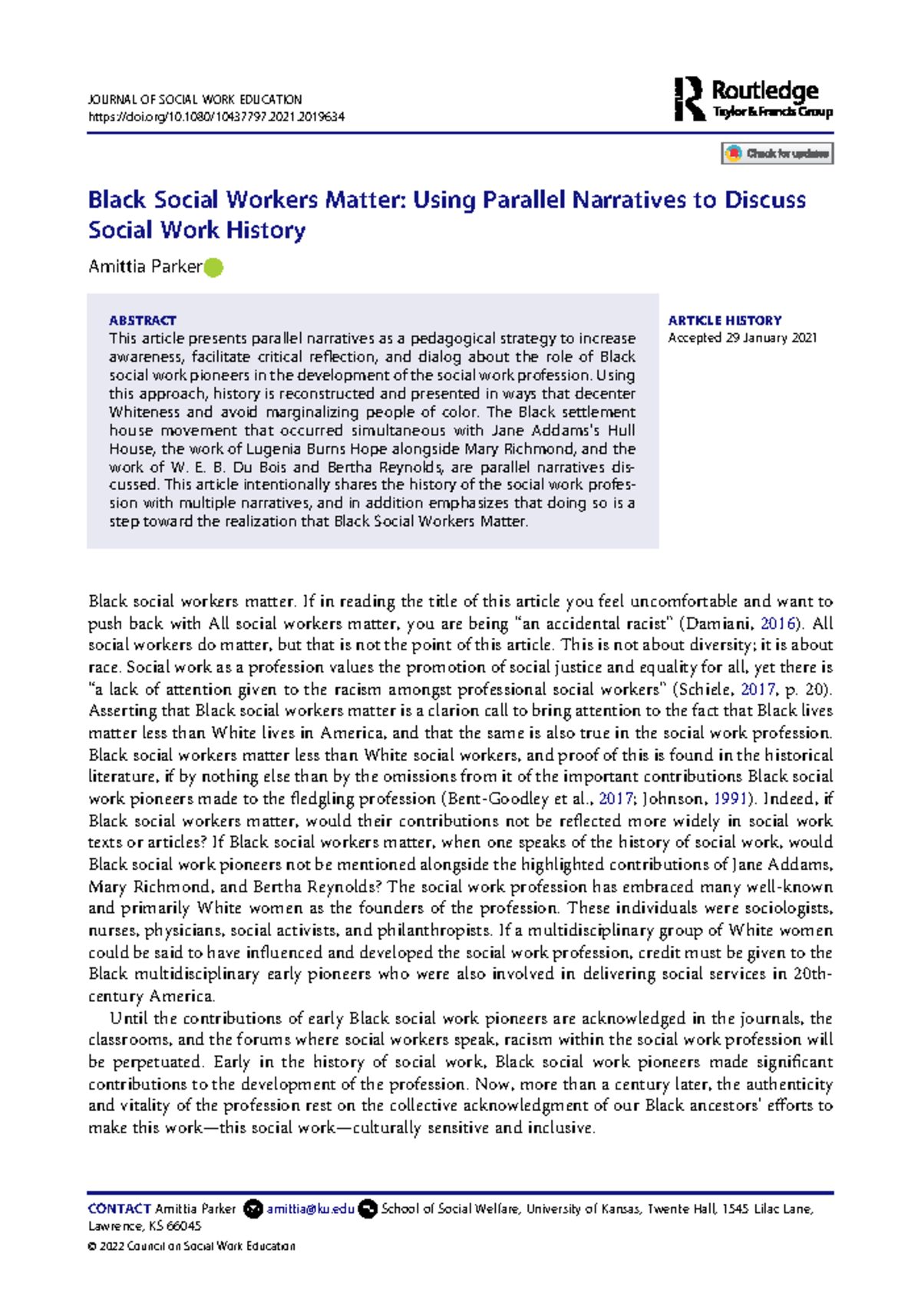 Black Social Workers Matter: Parallel Narratives in Social Work History ...