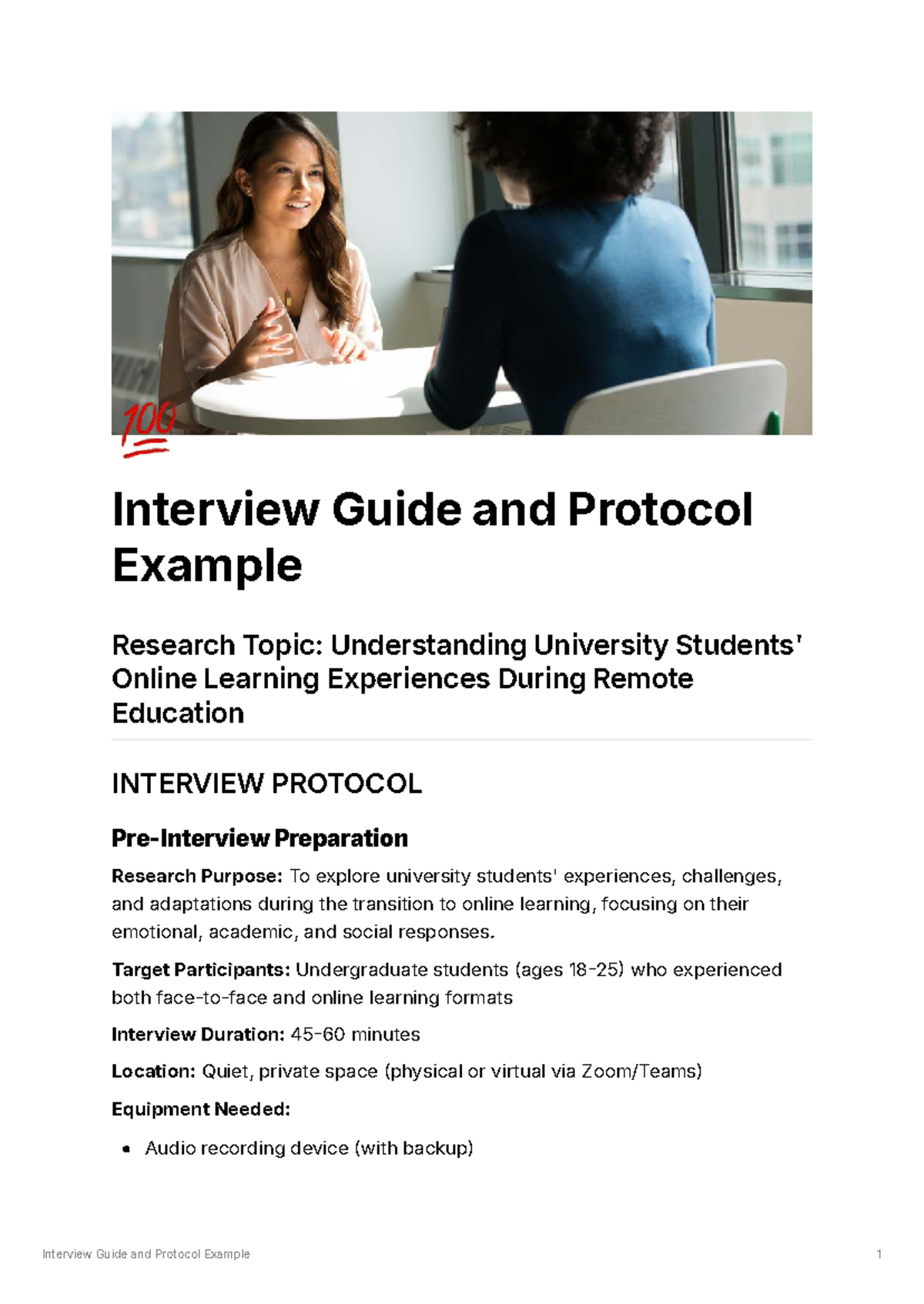 Interview Guide & Protocol for Research on Online Learning Experiences ...