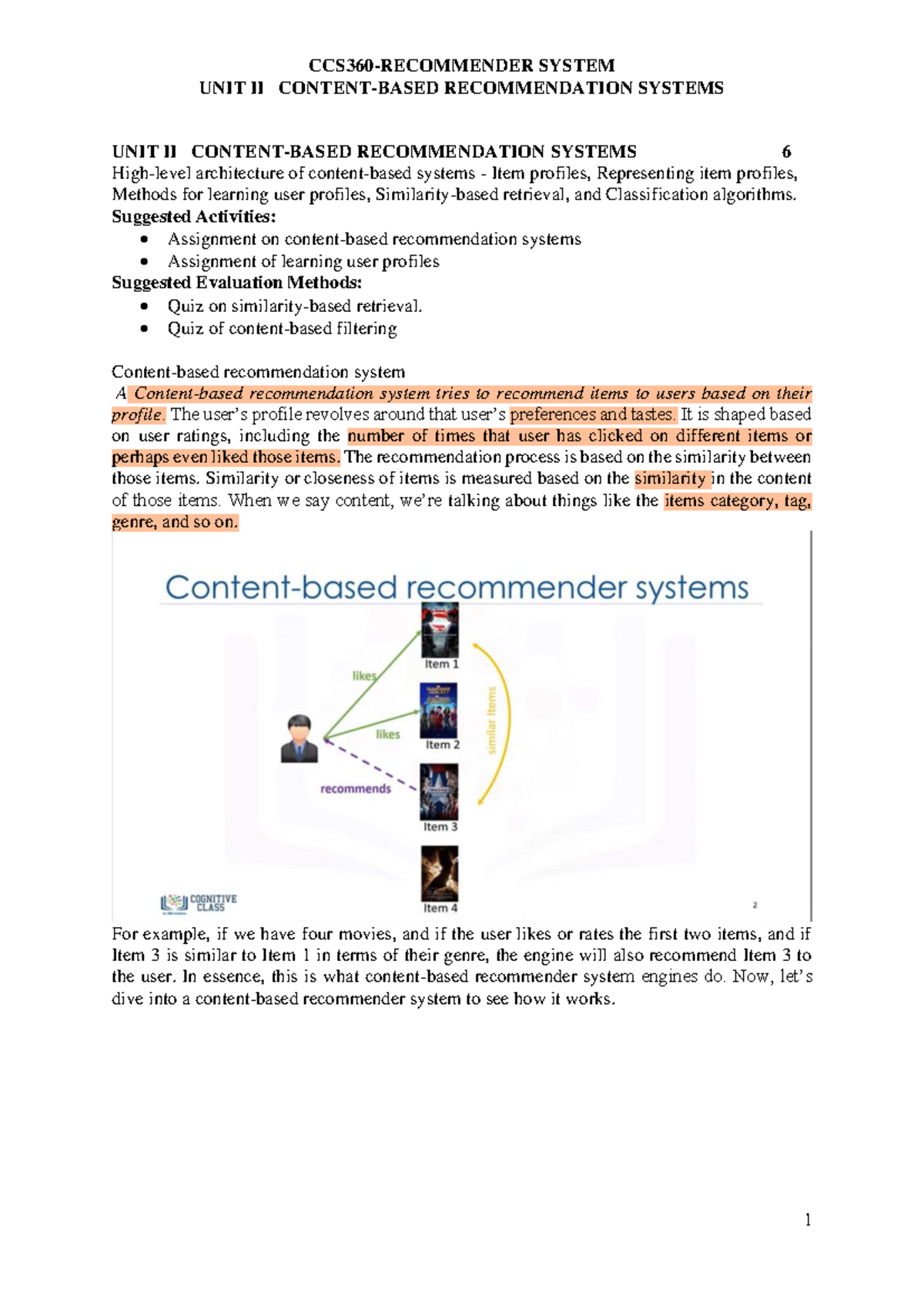 UNIT II Content-Based Recommendation Systems Overview and Techniques - Studocu