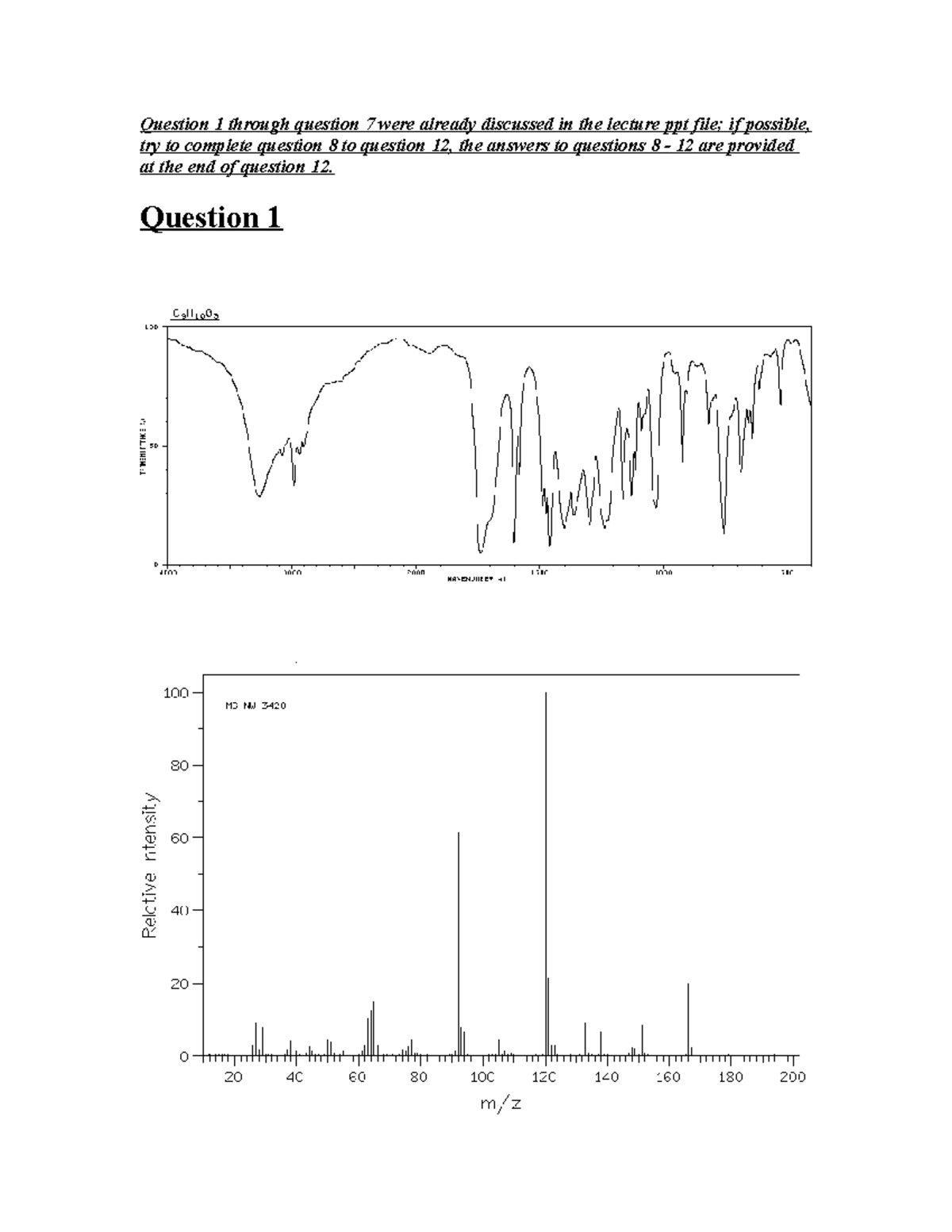Review Questions 1: Structural Identification of Unknown Compounds ...
