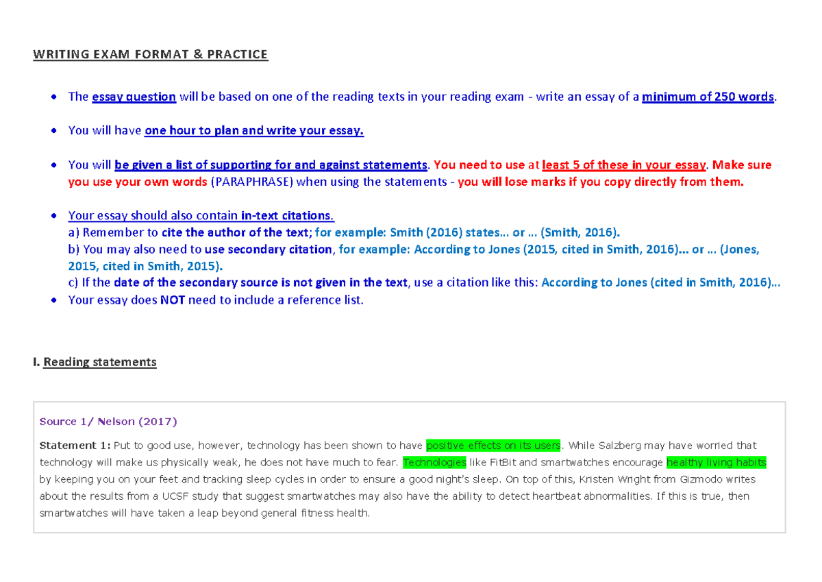 WRITING EXAM FORMAT & EXAMPLE: Impacts of Technology - Studocu