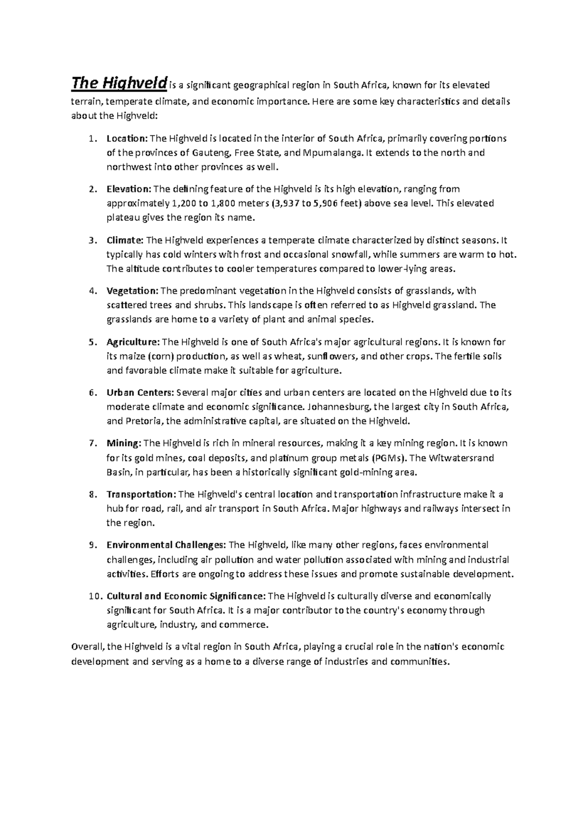 Geographical Regions of South Africa: Highveld, Lowveld & Klein Karoo ...