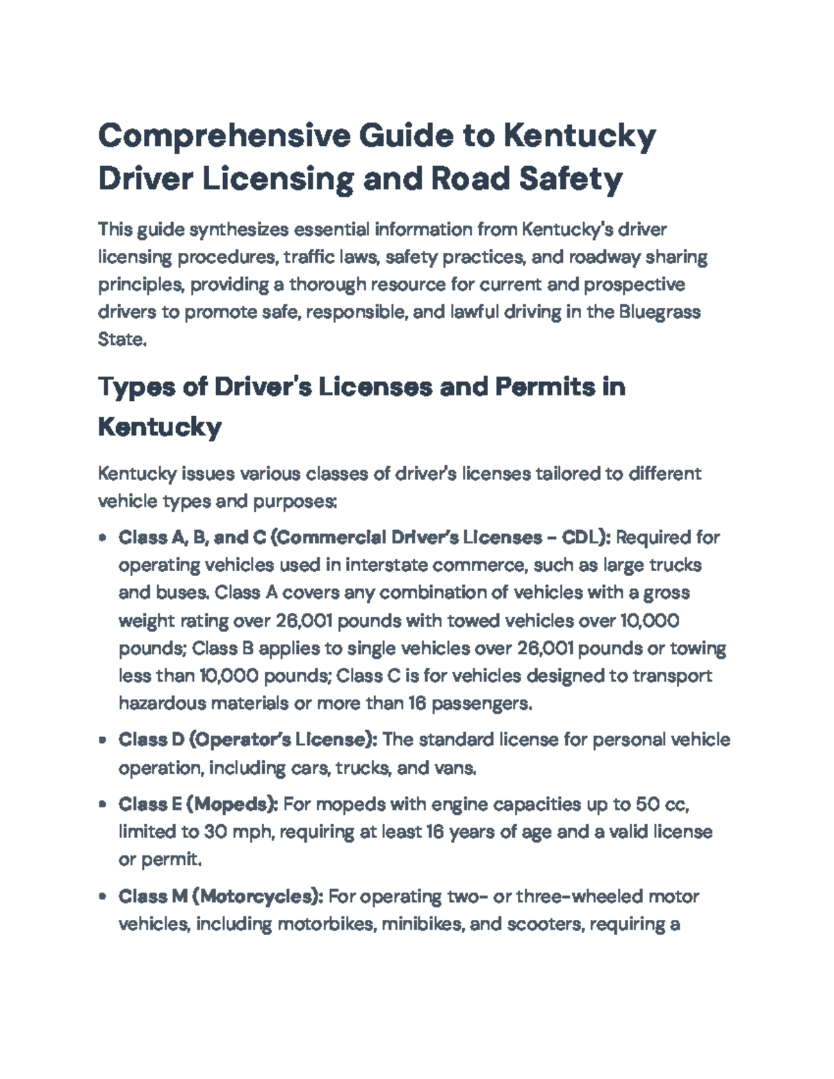 Kentucky Driver Licensing & Road Safety: A Comprehensive Guide - Studocu