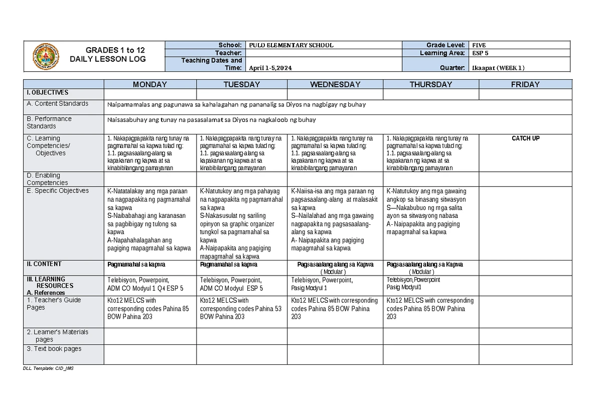 TOS - Sample Table of Specification for Noun Identification & Use - Studocu