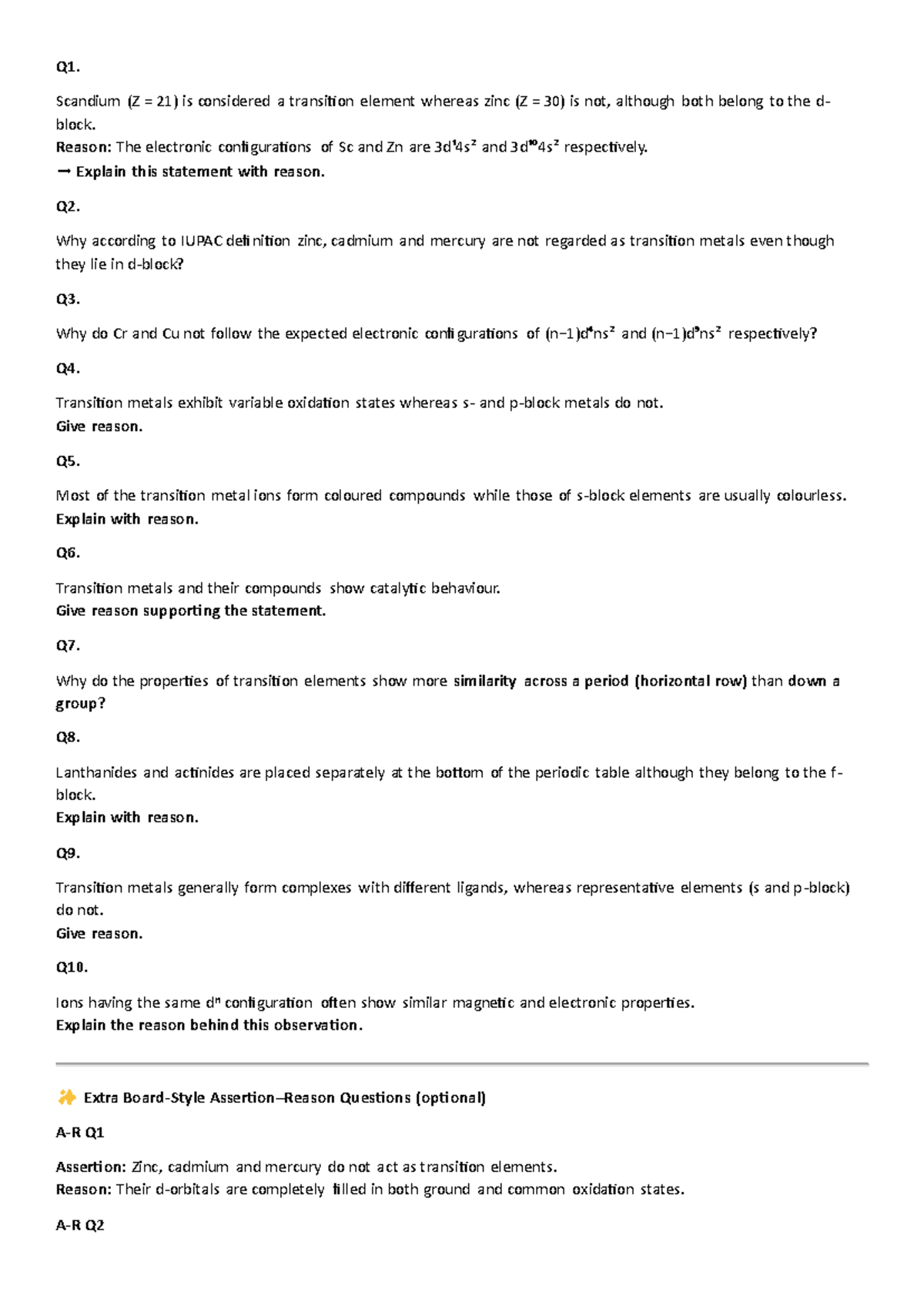 D f Block Transition Elements: Key Concepts and Explanations - Studocu
