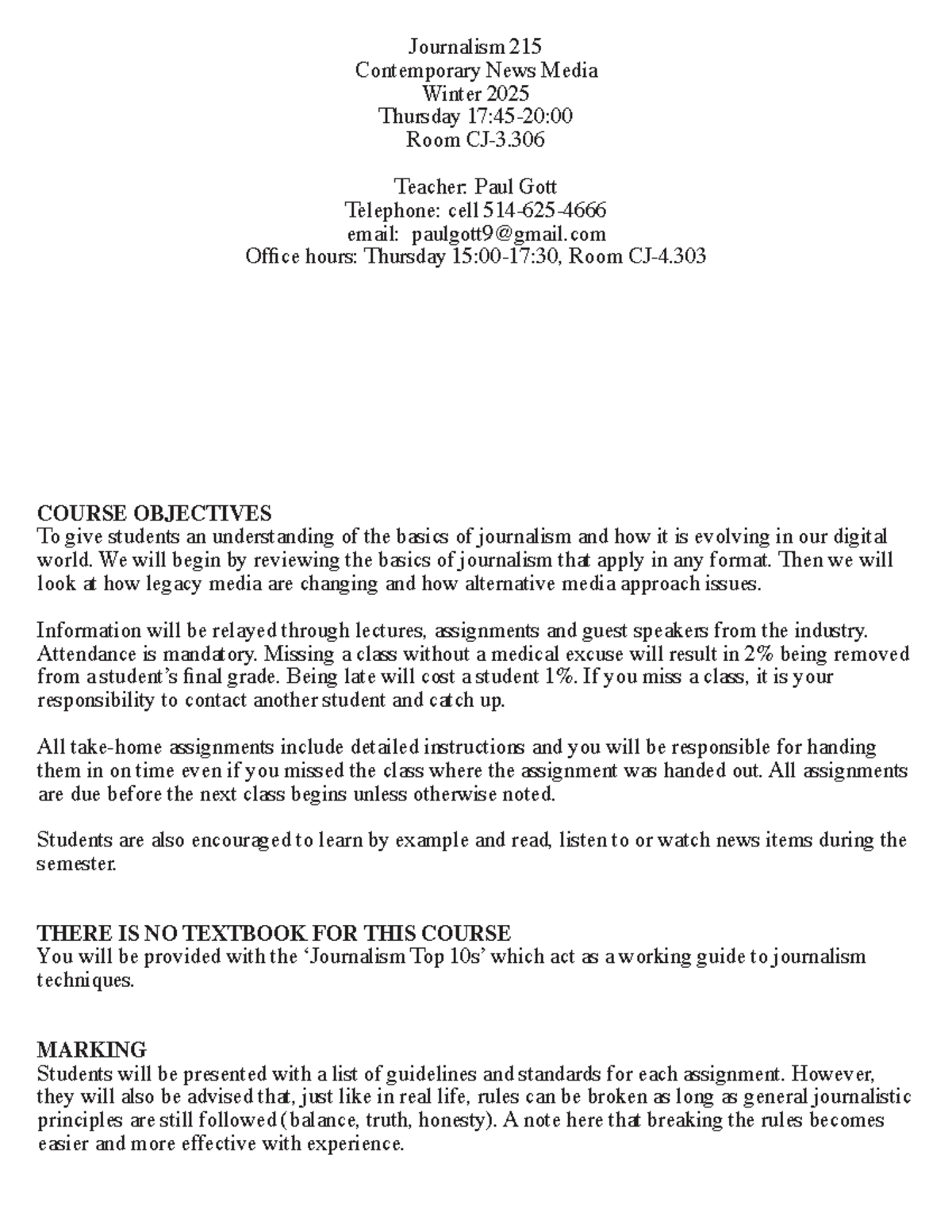 JOUR 215 - Contemporary News Media Course Overview & Assignments - Studocu