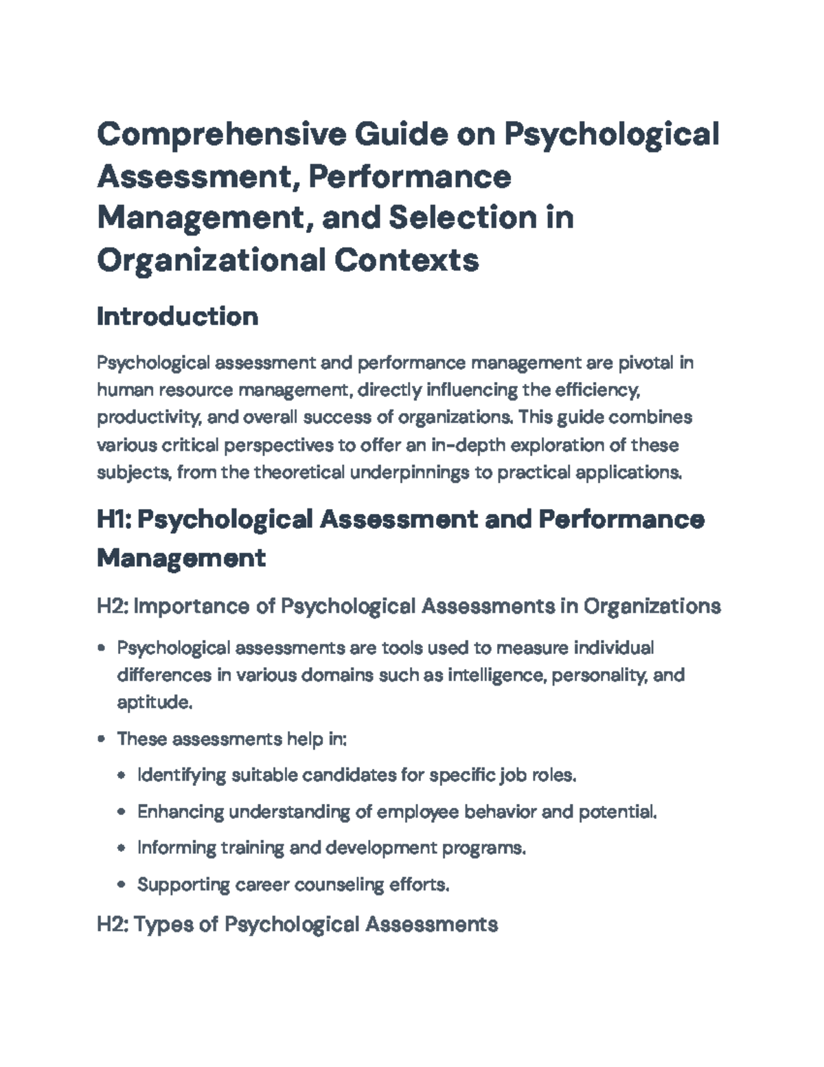 Comprehensive Guide to Psychological Assessment & Performance Management - Comprehensive Guide ...