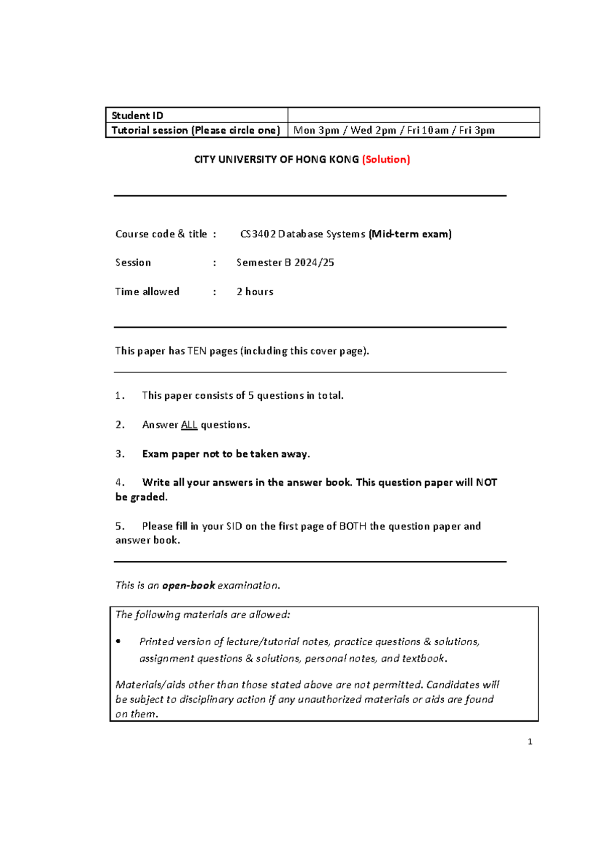 CS3402 Midterm Exam Solutions - Semester B 2025 (Rev. 2) - Studocu