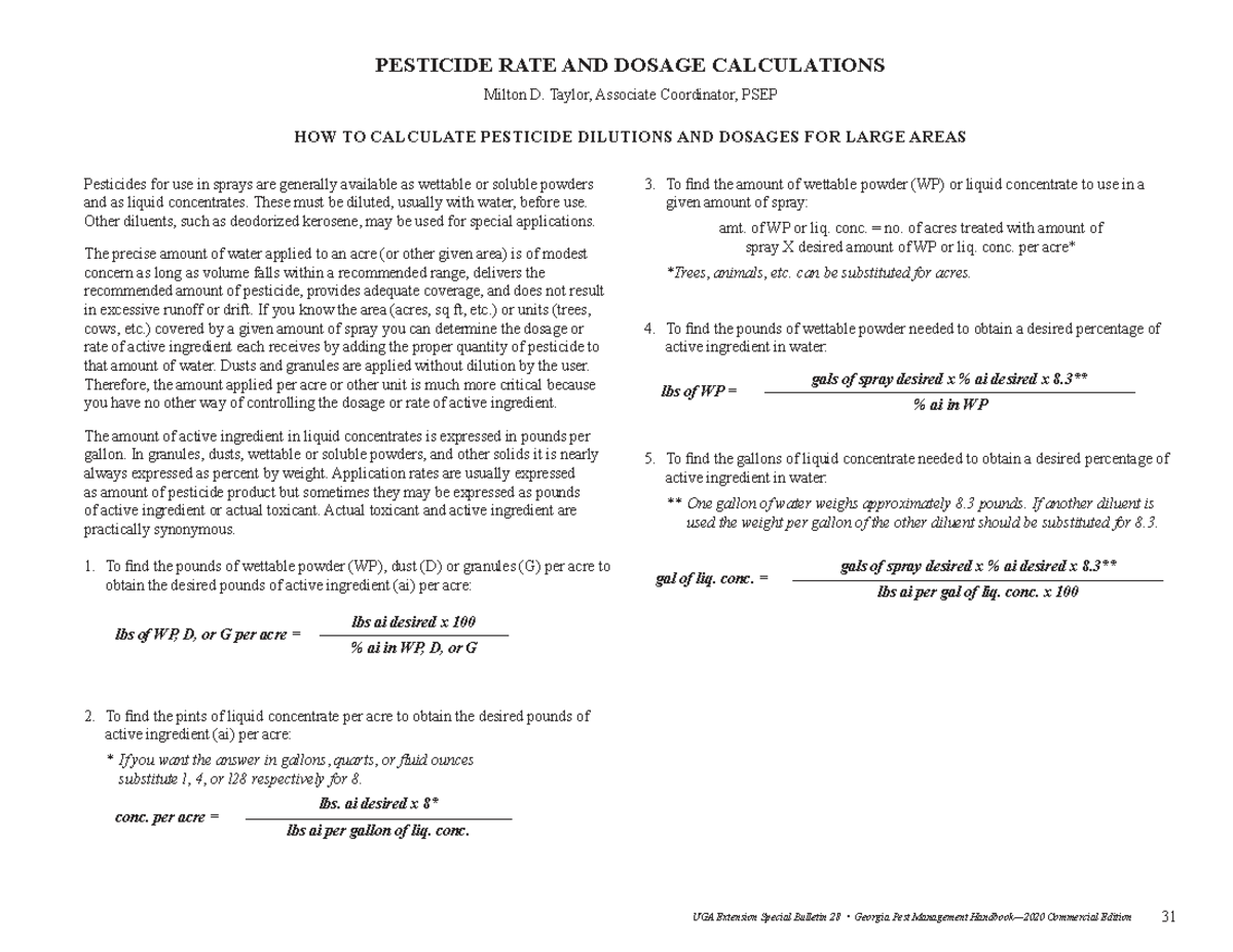 Pesticide Rate & Dosage Calculations: A Comprehensive Guide - Studocu