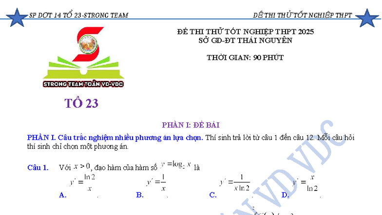 ĐỀ THI THỬ TỐT NGHIỆP THPT 2025 - SỞ THÁI NGUYÊN (ĐỢT 14) - Studocu