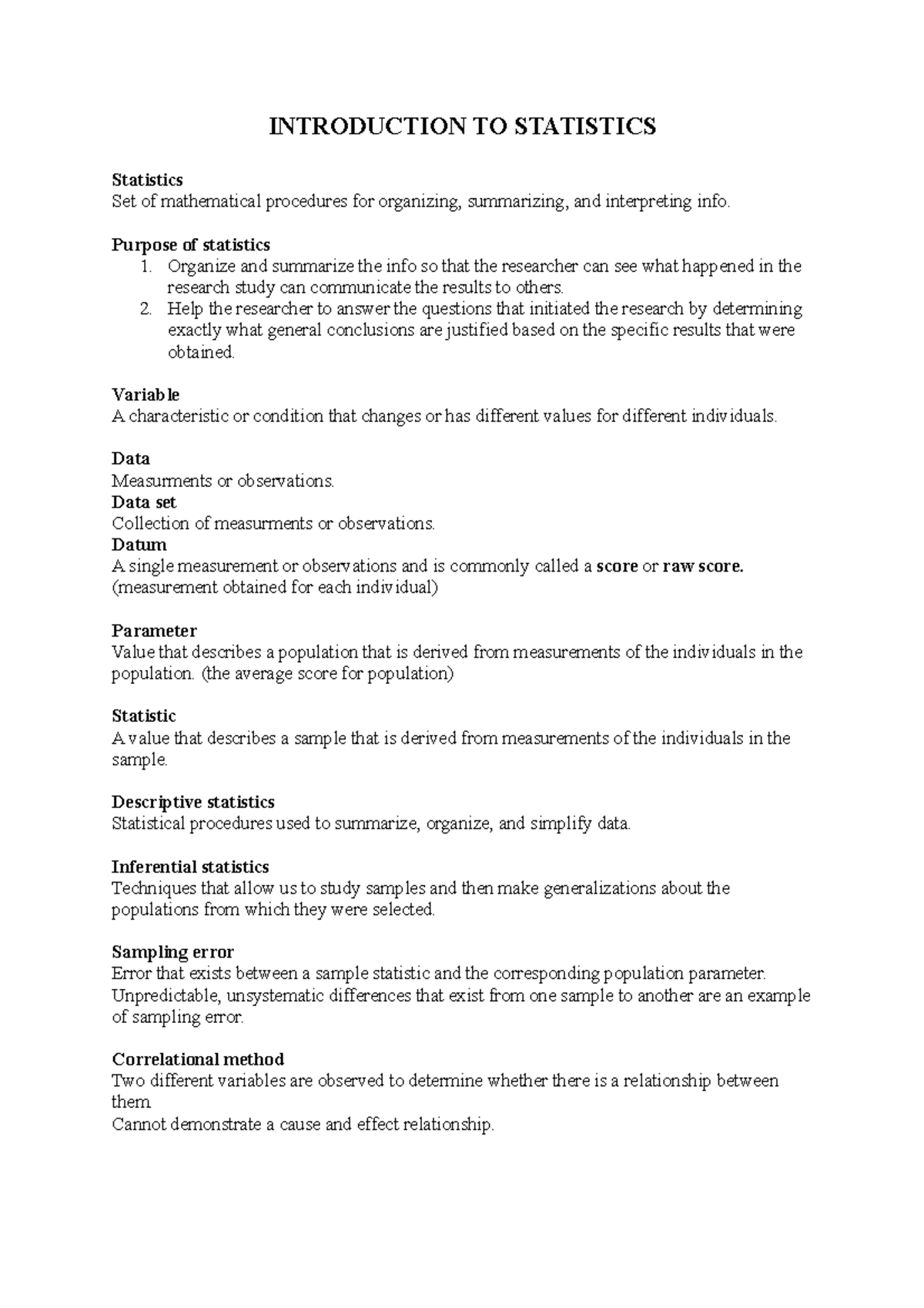 Introduction to Statistics: Key Concepts and Definitions - Studeersnel