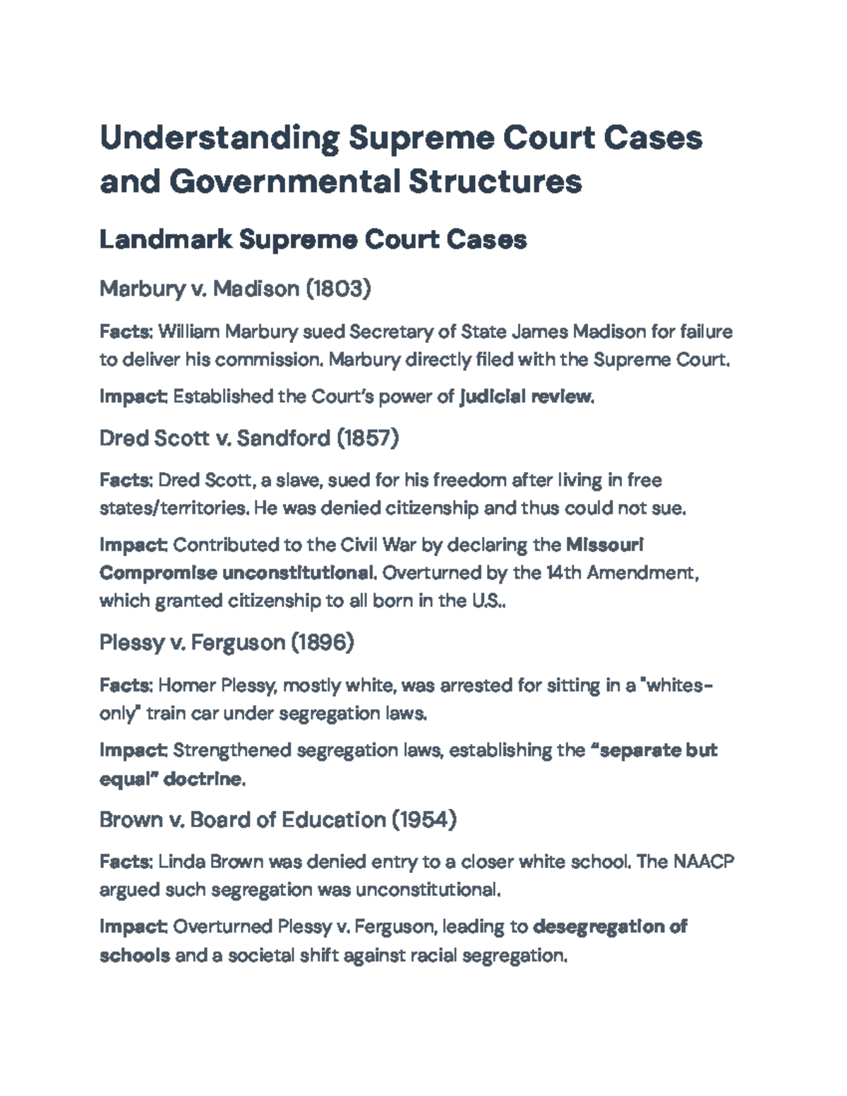 Understanding Landmark Supreme Court Cases & U.S. Government Structure ...