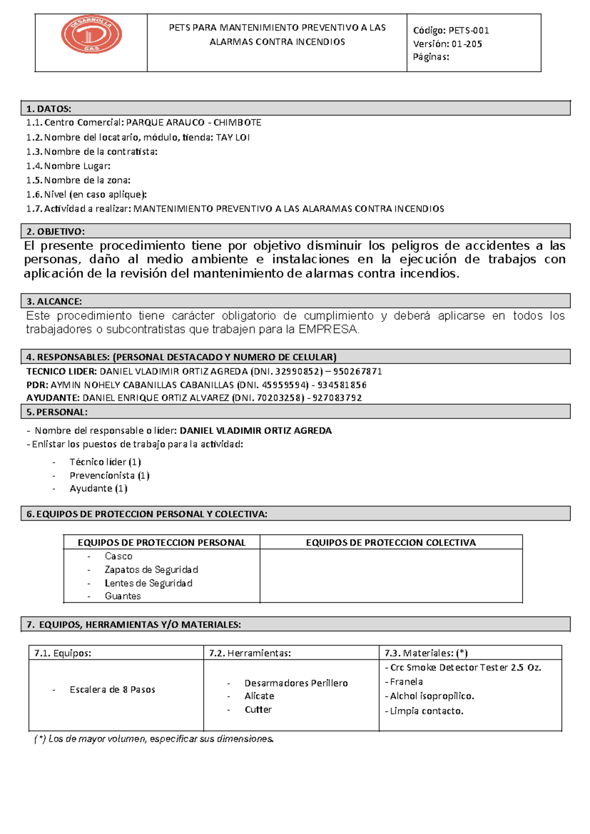 PETS Mantenimiento Preventivo Alarmas Contra Incendios - CACI - Studocu