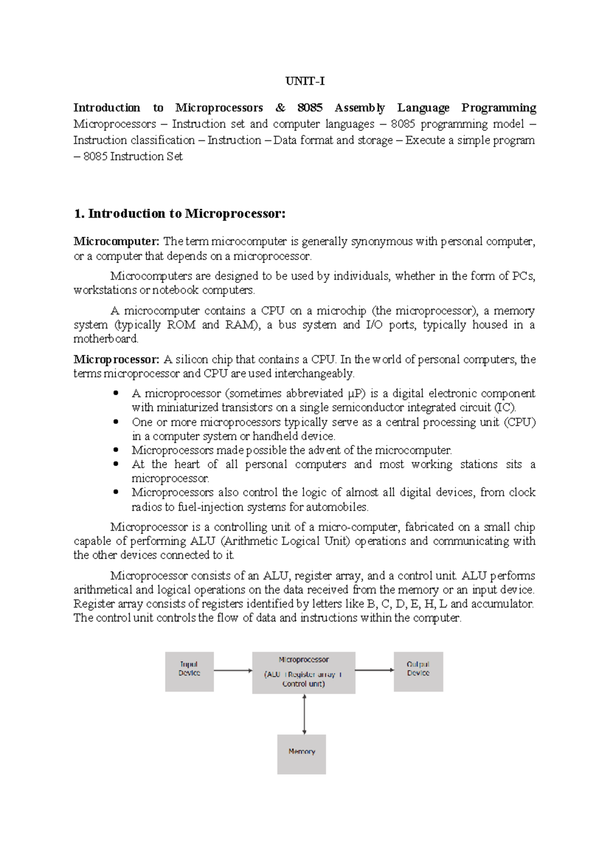 UNIT-1 MP - Microprocessors & 8085 Assembly Language Overview - Studocu