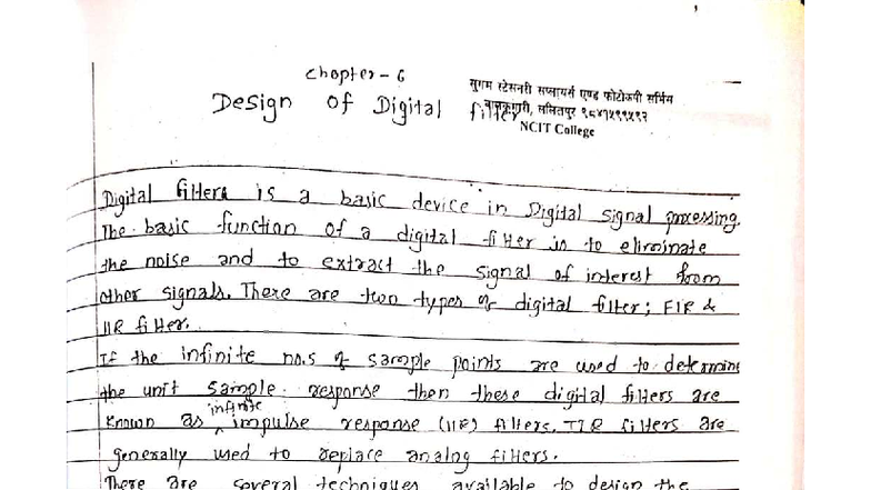 Ch 6 DSP: Design of Digital Filters - NCIT College Notes - Studocu