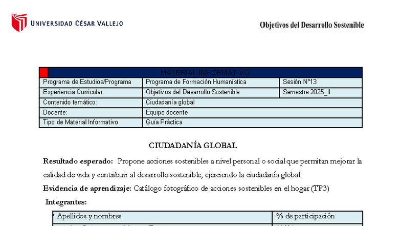 Guía Práctica N° 13: Ciudadanía Global y ODS - Semestre 2025_II - Studocu