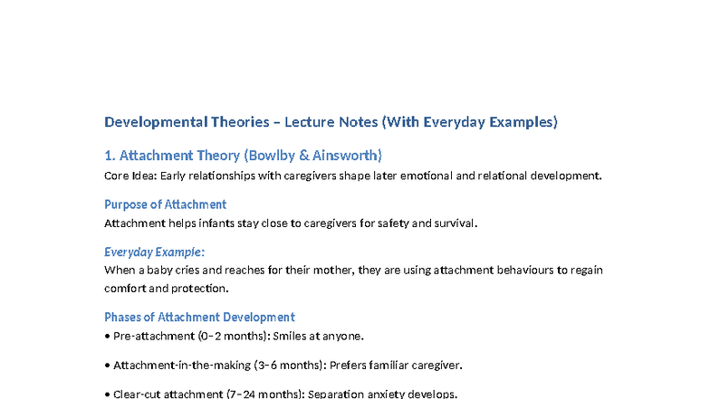 Psyc203 Final Exam Notes: Developmental Theories & Examples - Studocu