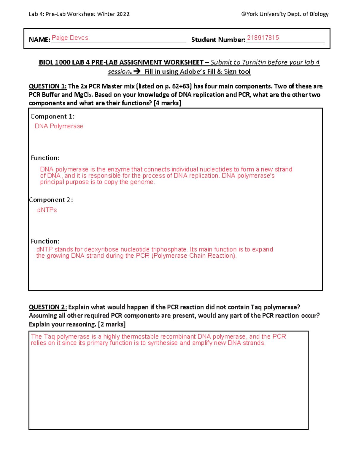 Lab 4 Pre-Lab Worksheet - BIOL1000 - Yorku - Studocu