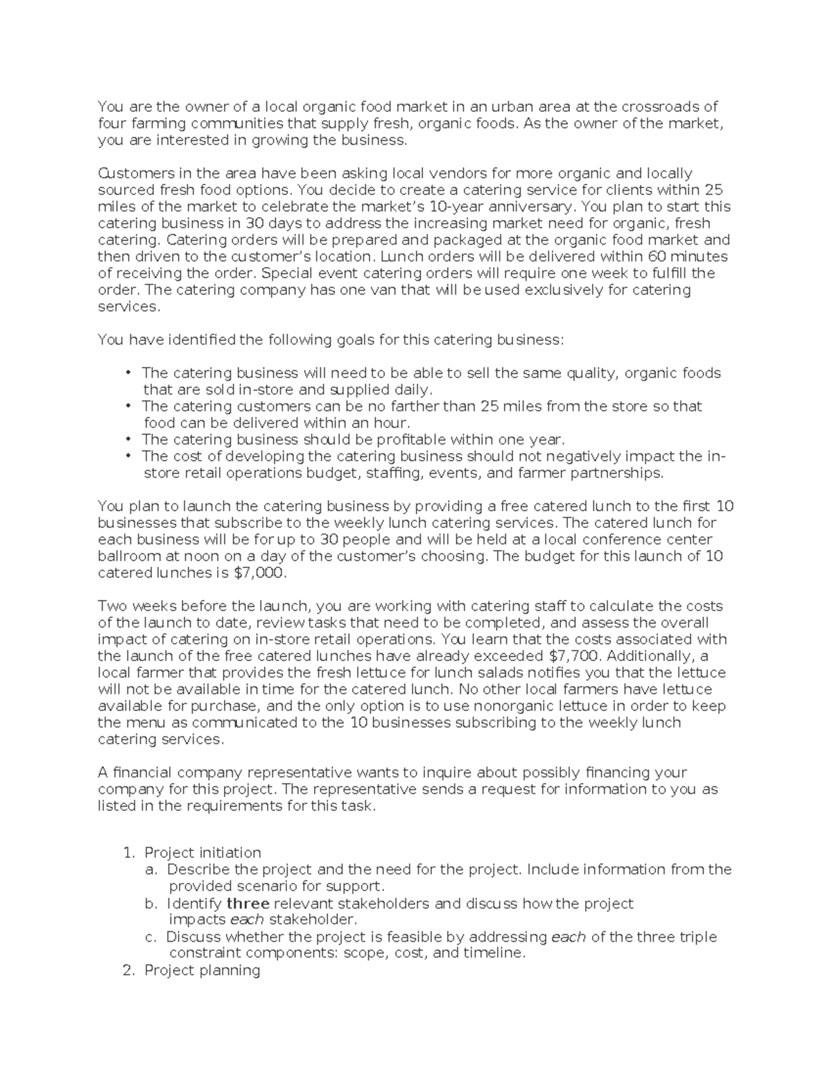Catering Business Launch Plan for Organic Market (Scenario 1) - Studocu