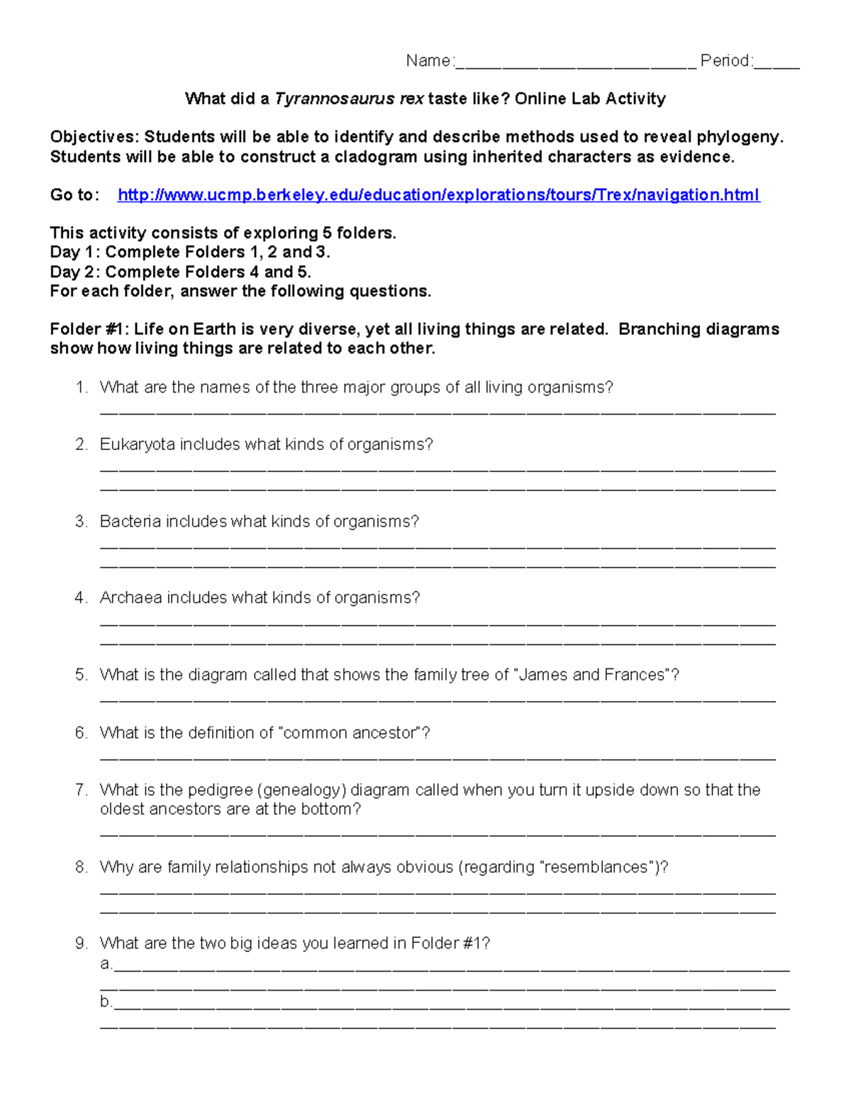 T. rex Taste Exploration: Online Lab Activity & Cladogram Analysis ...