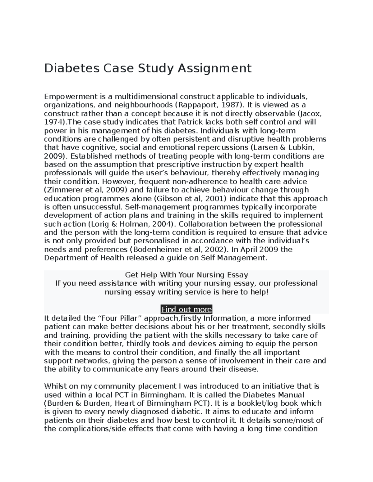 Diabetes Case Study Assignment: Managing Patrick's Health & Self-Care ...