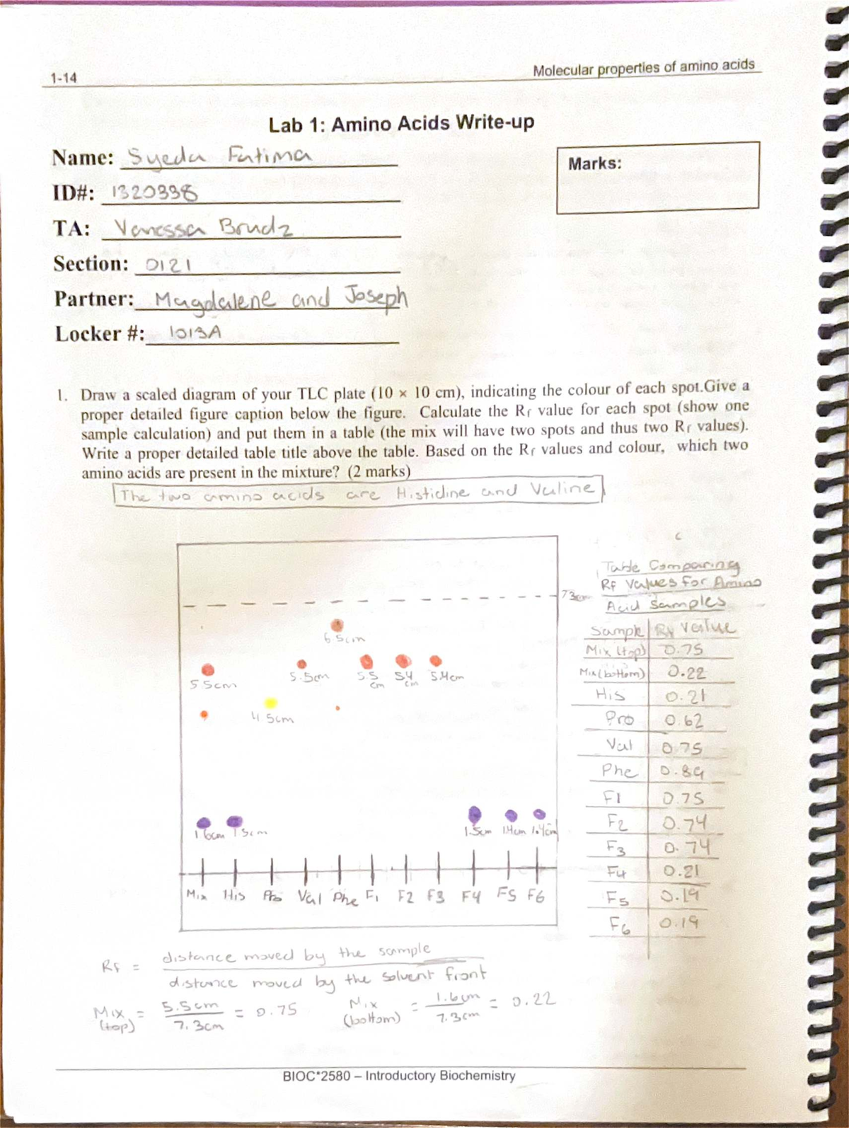 BIOC 2580 Lab 1: Molecular Properties of Amino Acids and TLC Analysis ...