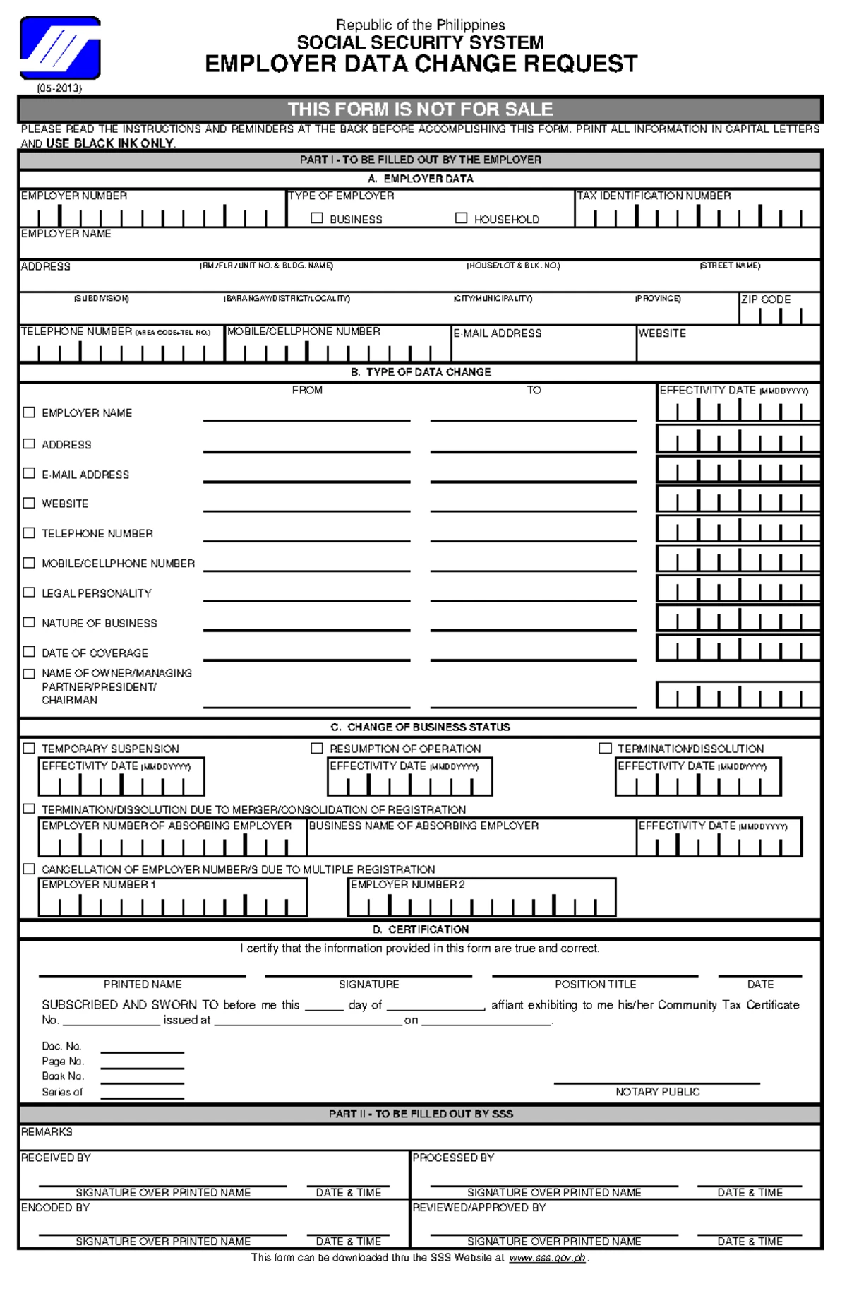 SSS ER Registration Form: Employer ID Number Application - Studocu