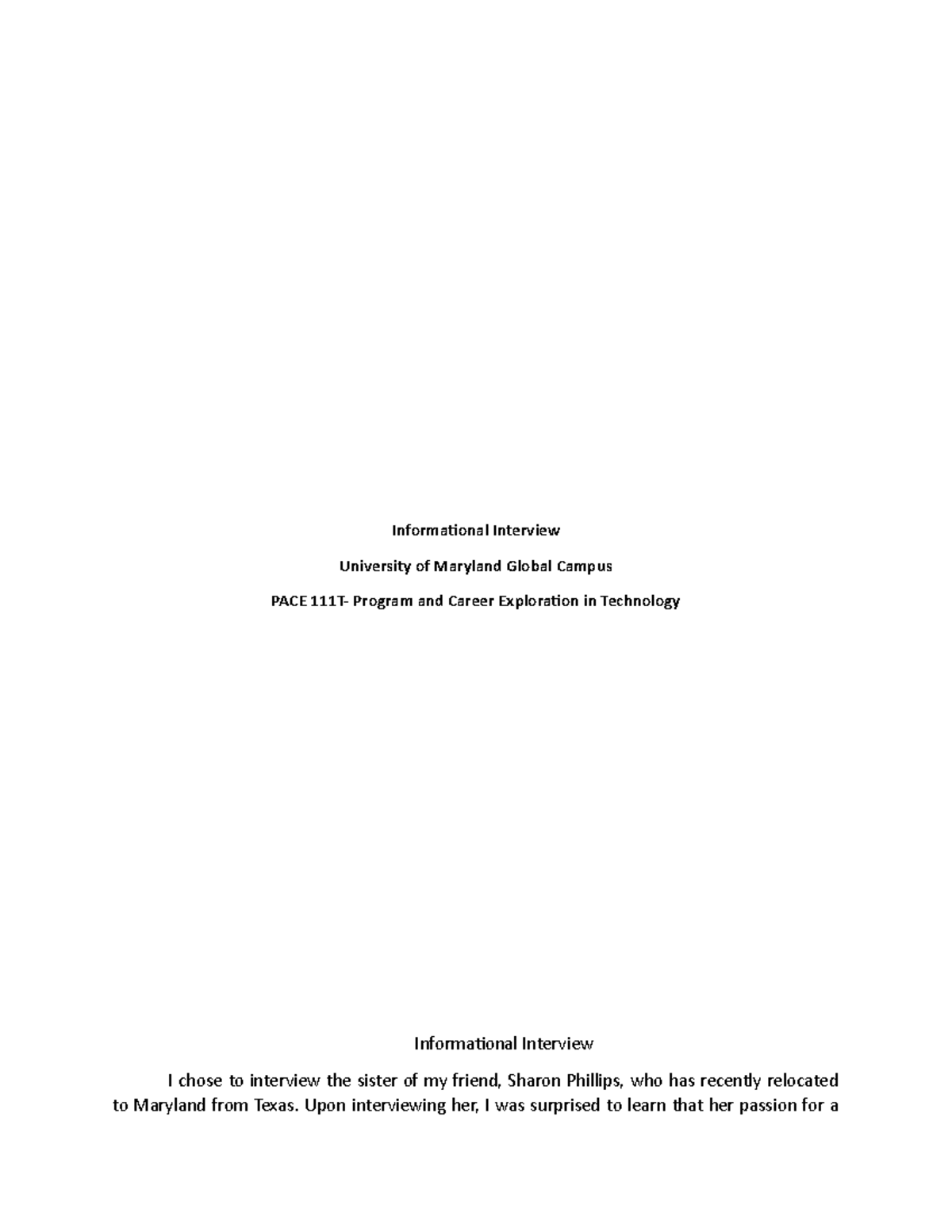 Informational Interview Insights - PACE 111T Career Exploration - Studocu