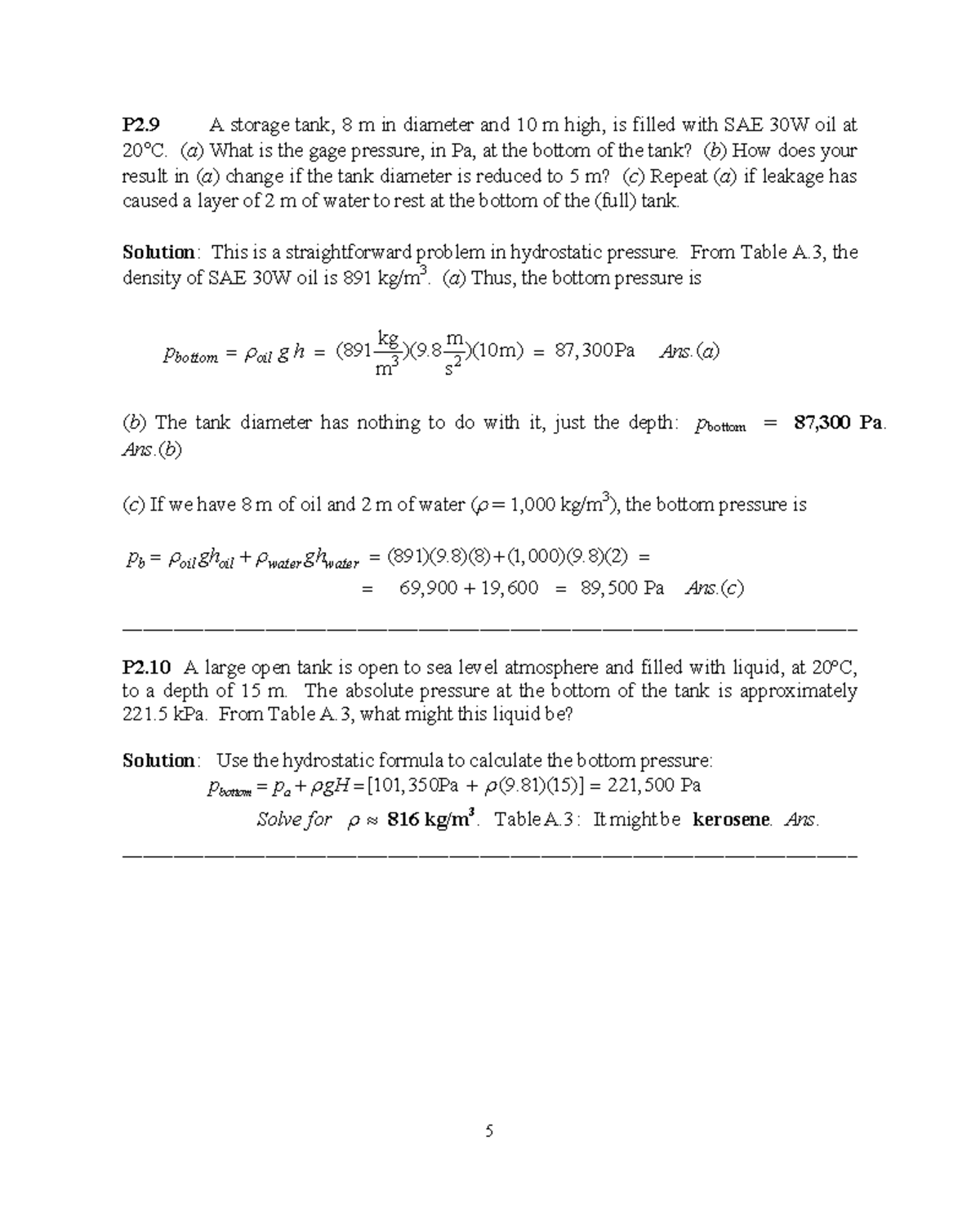 P2.9 Hydrostatic Pressure Calculations for Storage Tanks - Studocu