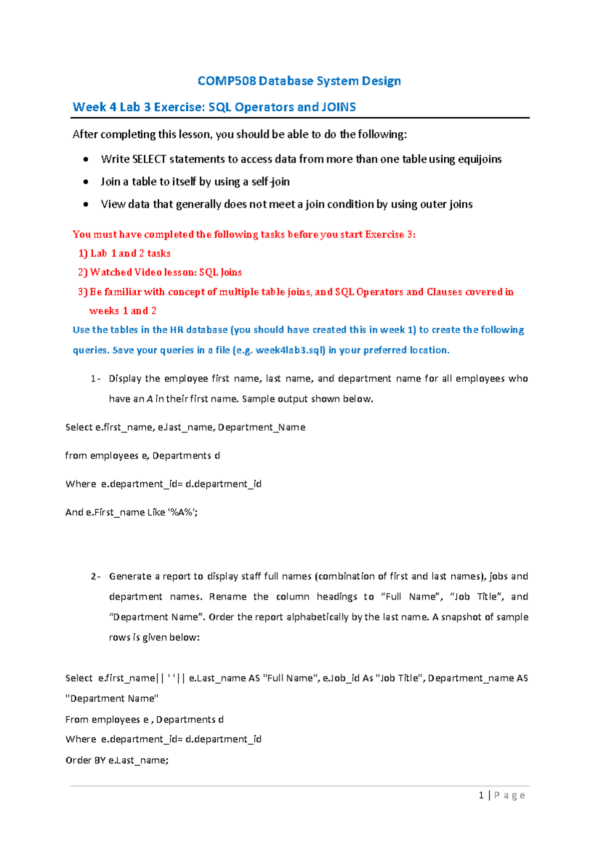 COMP508 Week 4 Lab 3: SQL Operators & JOINS Exercise - Studocu