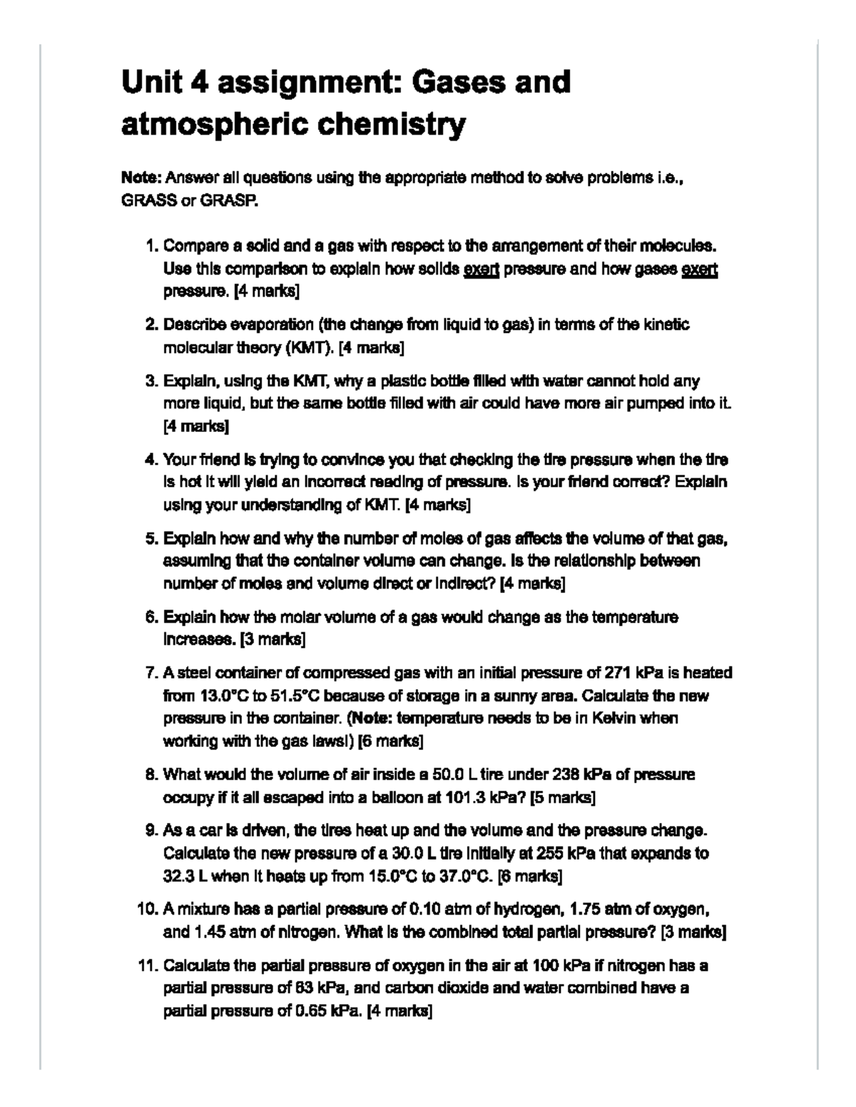 Unit 4 Assignment: Gases & Atmospheric Chemistry Analysis - Studocu