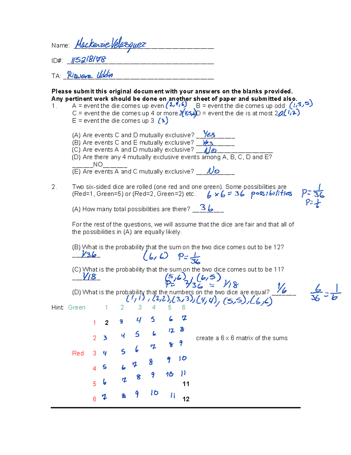 AMS102HW1 - Probability and Statistics Homework Assignment - Studocu