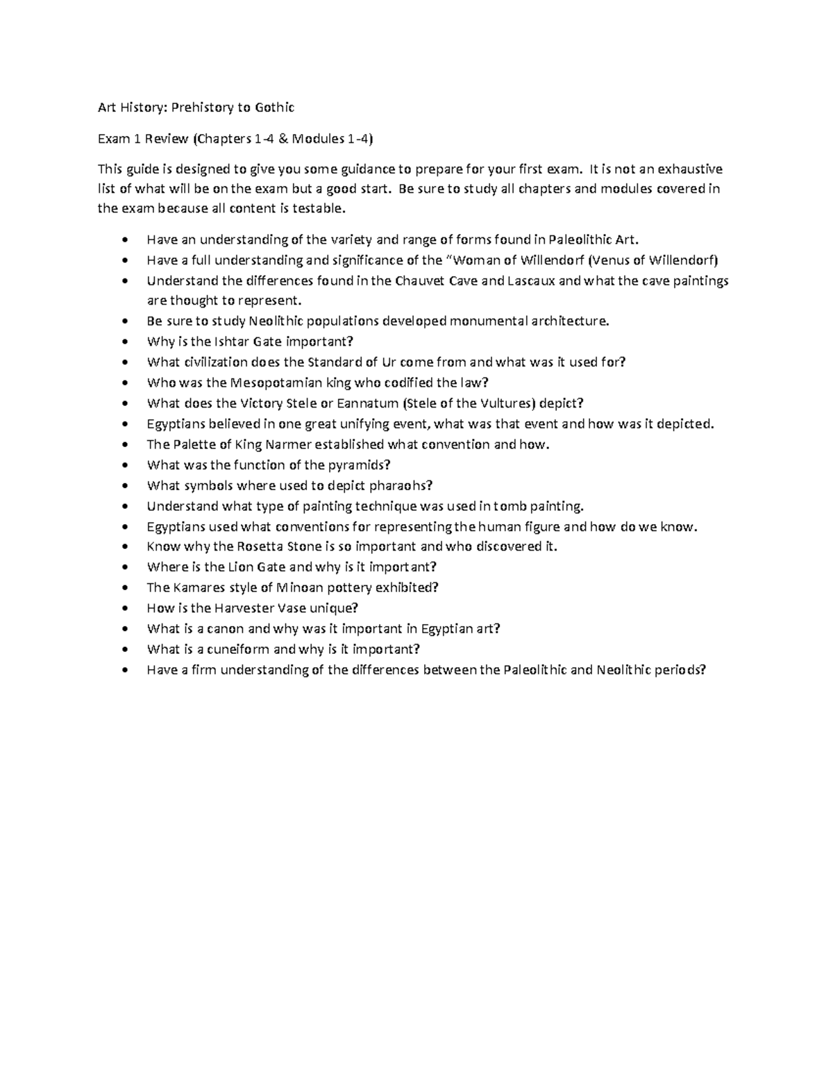 Art History: Prehistory to Gothic Exam 1 Study Guide - Studocu