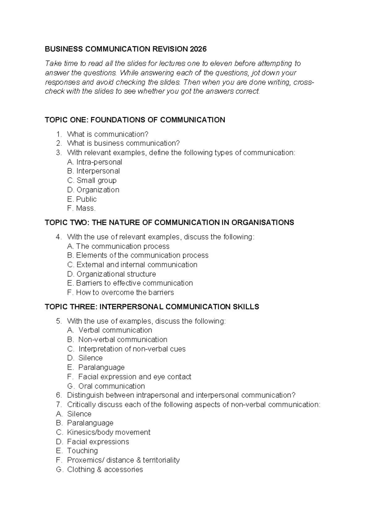 BUSINESS COMMUNICATION REVISION 2026: Key Concepts & Skills - Studocu